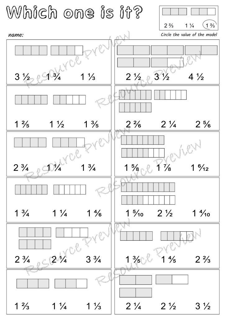 Identify improper fractions model – Teaching Resources Club