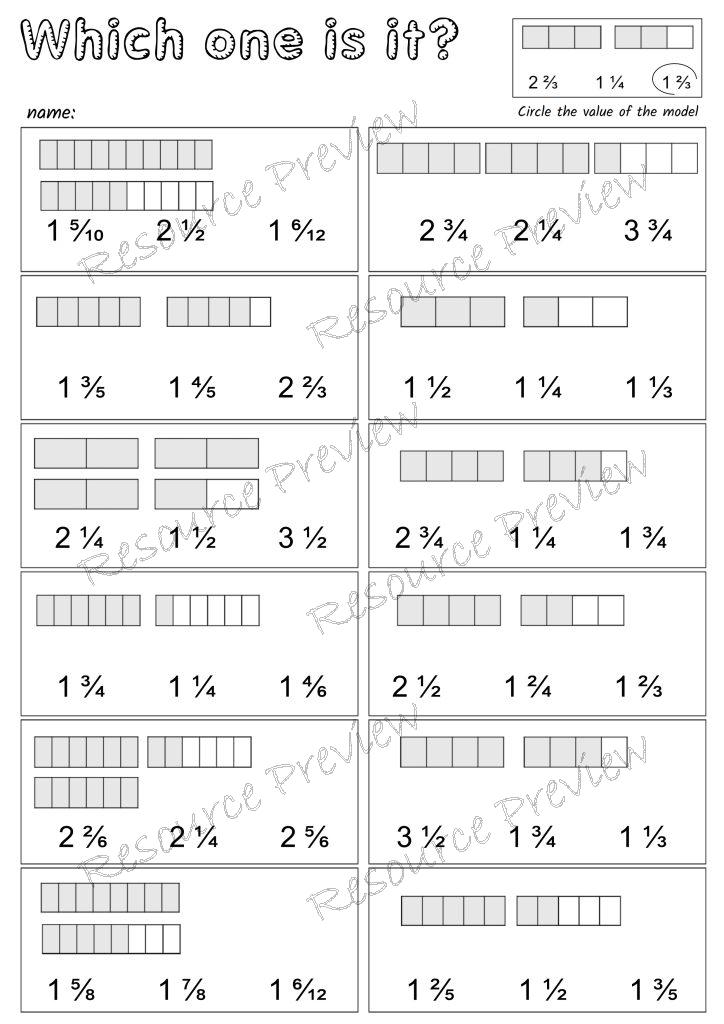 Identify improper fractions model – Teaching Resources Club